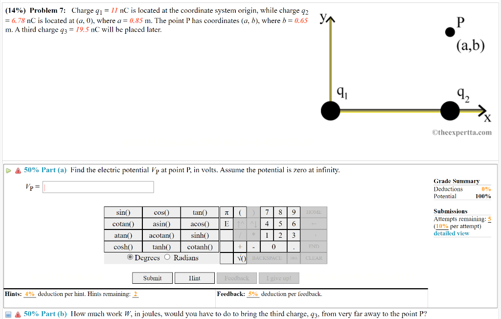Solved (14\%) Problem 7: Charge q1=11nC is located at the | Chegg.com