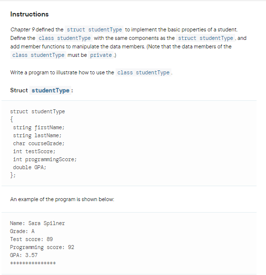 Solved Instructions Chapter 9 defined the struct studentType | Chegg.com