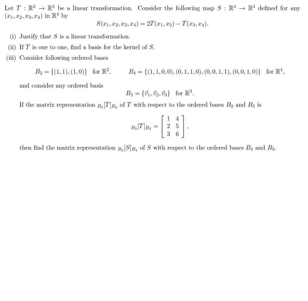 Solved Let T : R2 + R3 be a linear transformation. Consider | Chegg.com