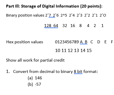 Solved Part Ill: Storage of Digital Information (20 points): | Chegg.com
