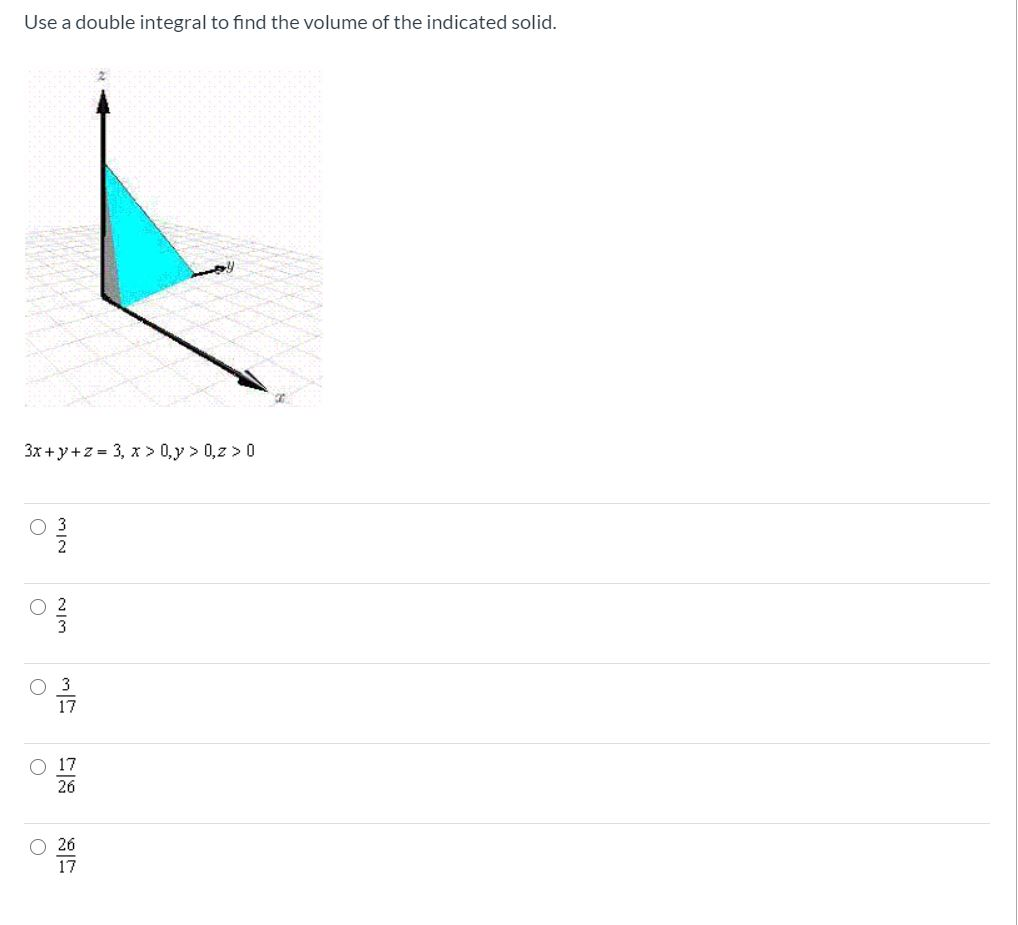 Solved Use a double integral to find the volume of the | Chegg.com