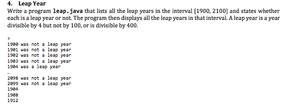 Solved 4. Leap Year Write a program leap.java that lists all | Chegg.com