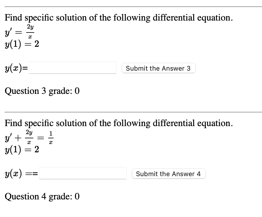 Solved Find specific solution of the following differential | Chegg.com