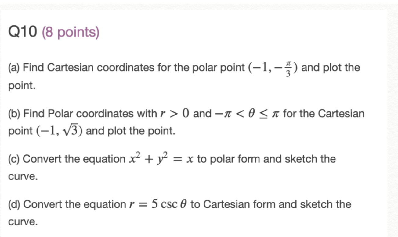 Solved Q10 (8 points) (a) Find Cartesian coordinates for the | Chegg.com
