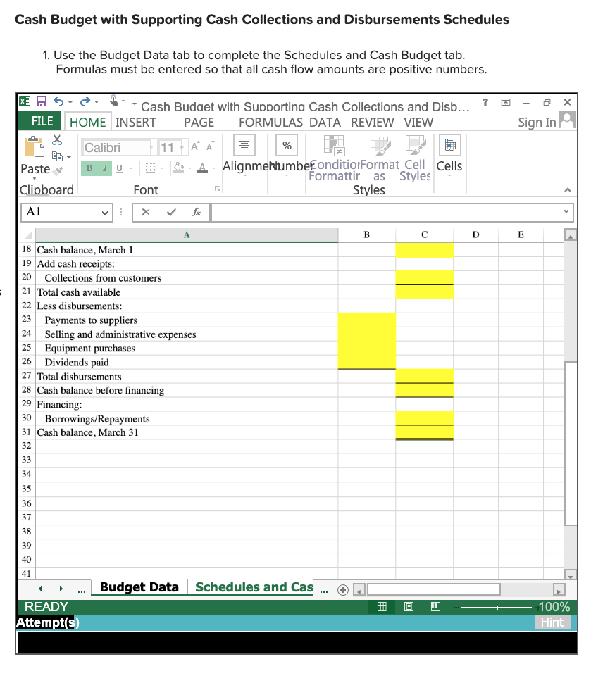 Solved Cash Budget with Supporting Cash Collections and | Chegg.com