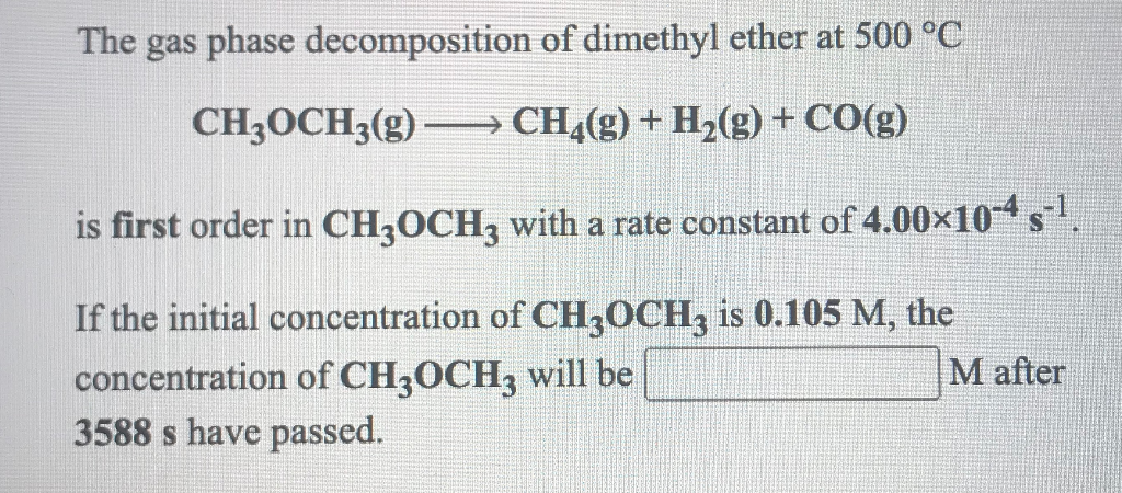 Solved The gas phase decomposition of dimethyl ether at 500 | Chegg.com