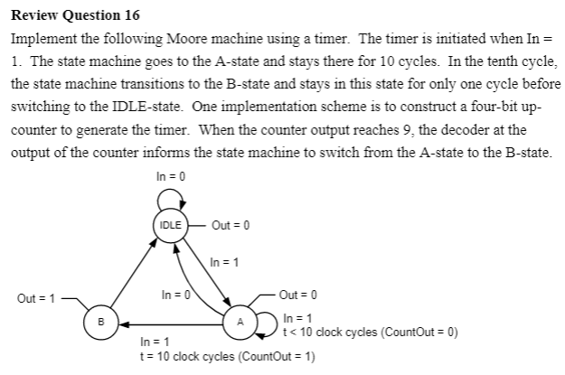 Solved Implement the Moore machine using a timer. Construct | Chegg.com
