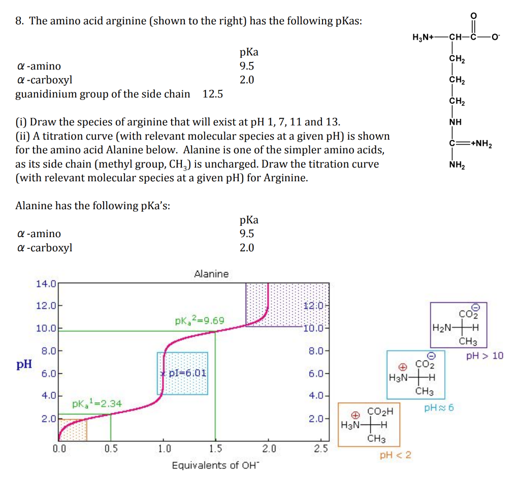 Solved 8. The amino acid arginine (shown to the right) has | Chegg.com