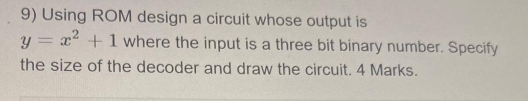 Solved 9) Using ROM design a circuit whose output is y = x² | Chegg.com