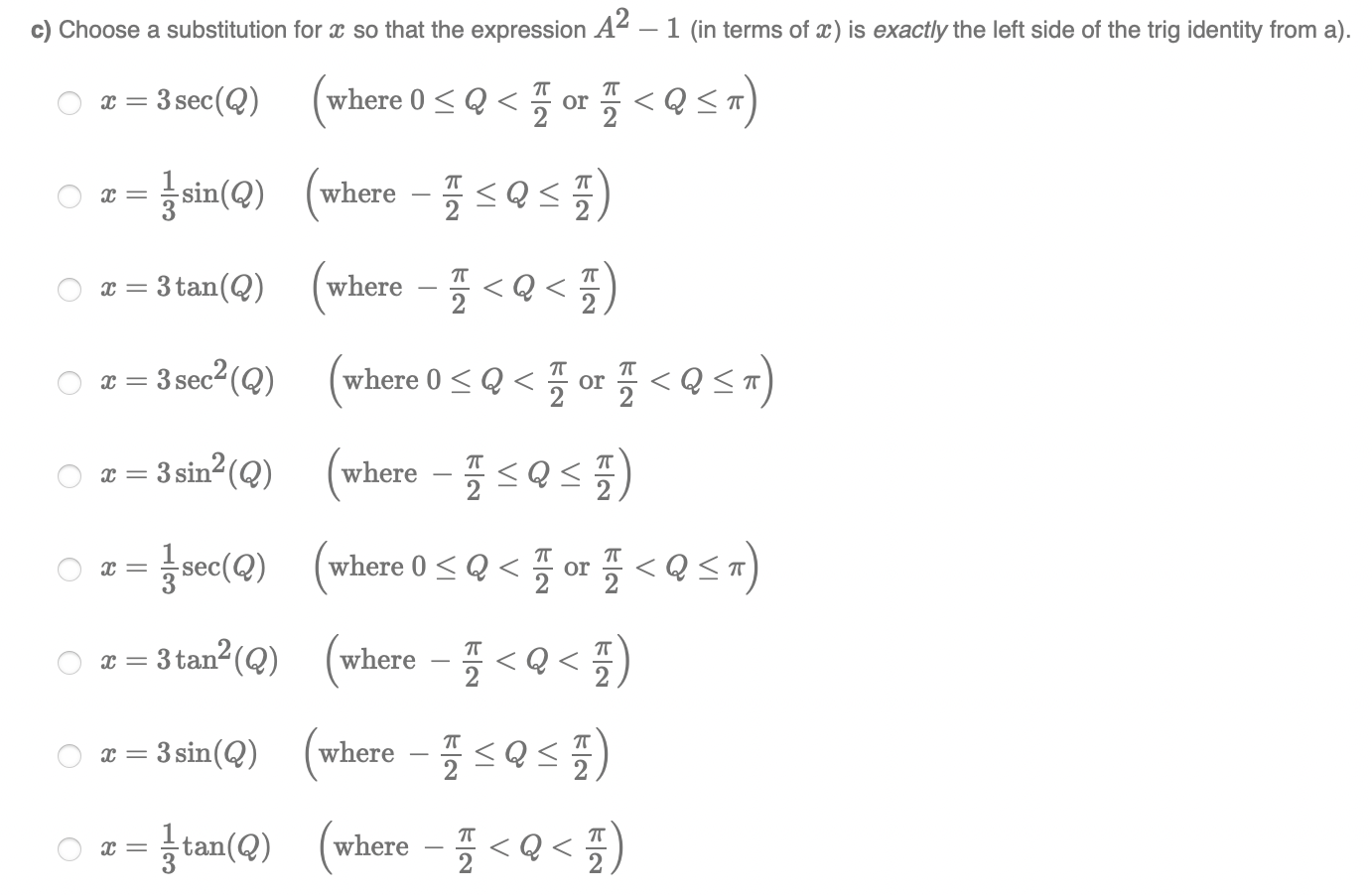 Solved ∫xx2−9 dx,x>0 a) First, select one of the following | Chegg.com