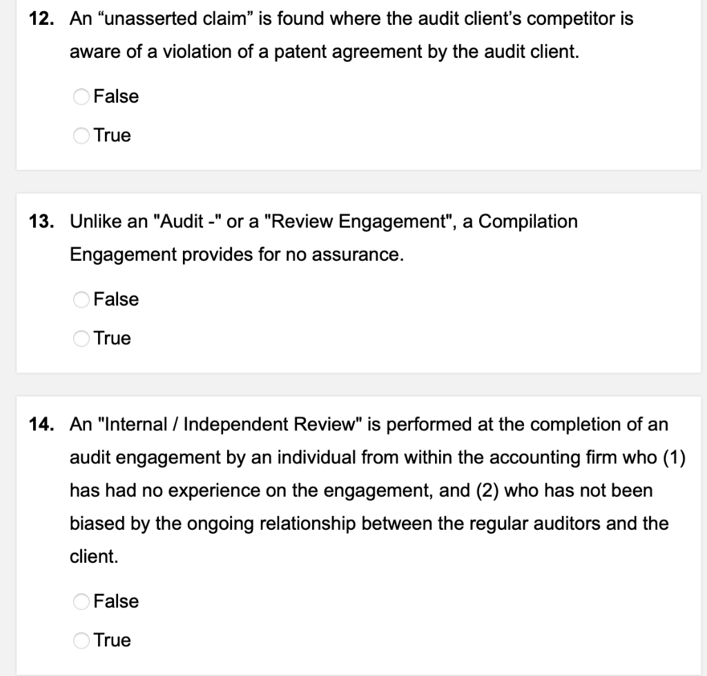 Solved 12. An "unasserted claim" is found where the audit | Chegg.com