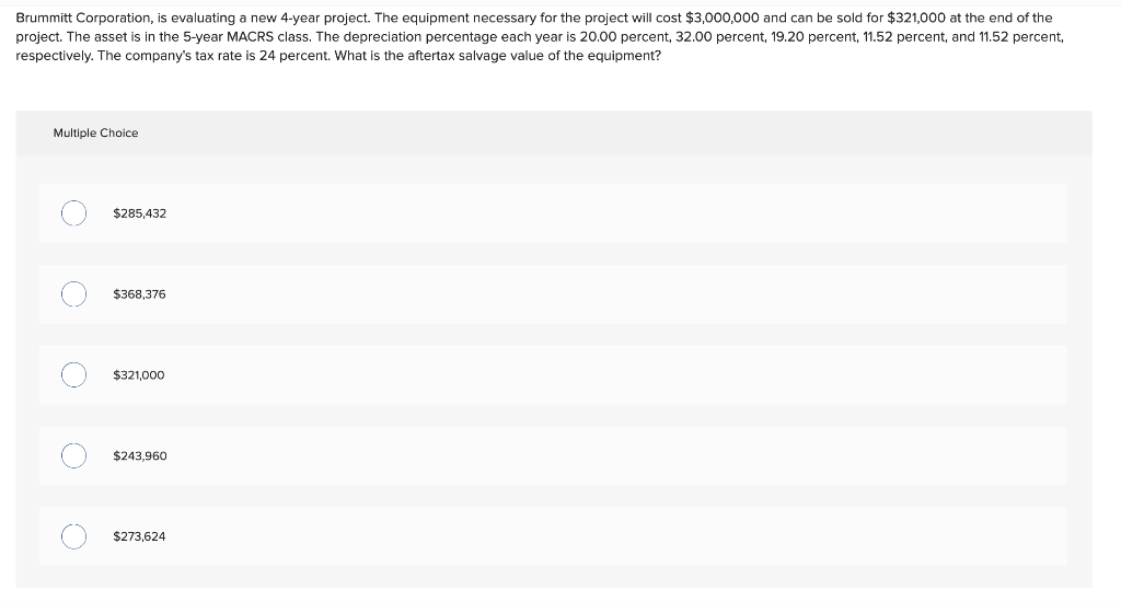 Solved Brummitt Corporation, is evaluating a new 4-year | Chegg.com