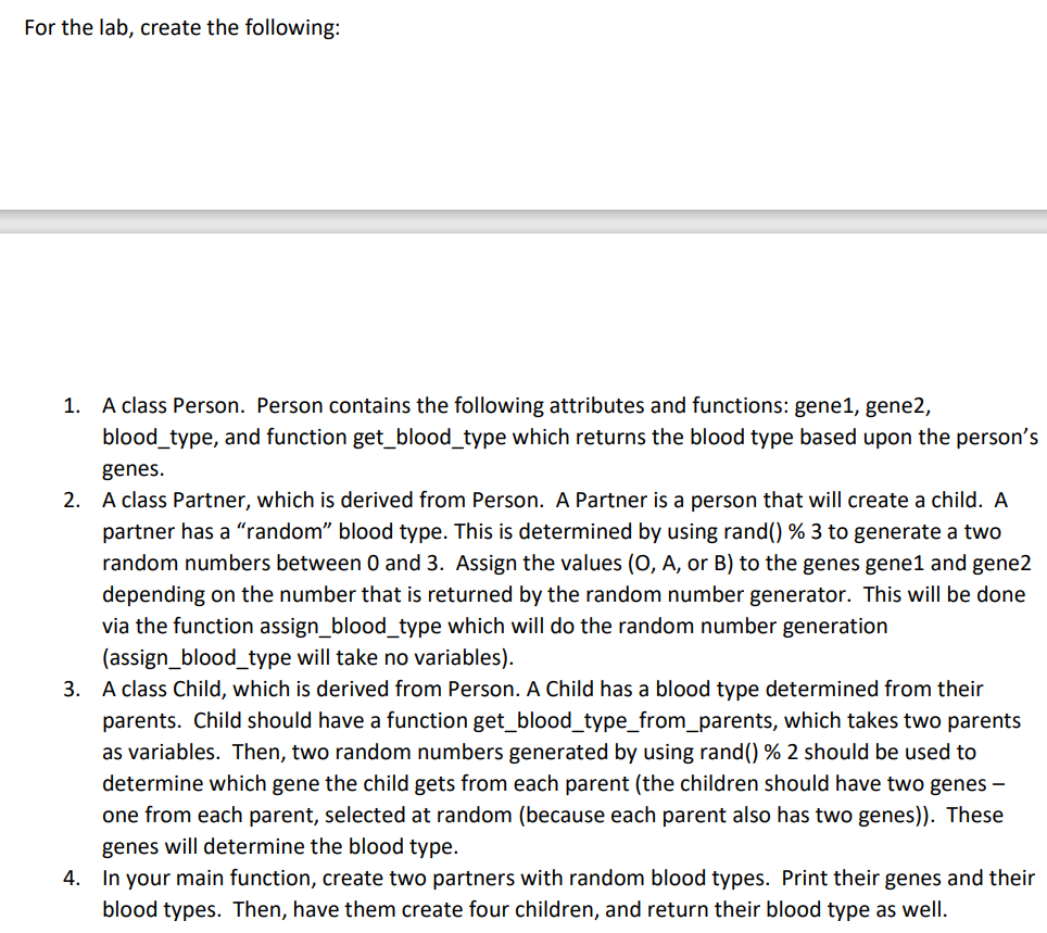 Solved For the lab, create the following: 1. A class Person. | Chegg.com