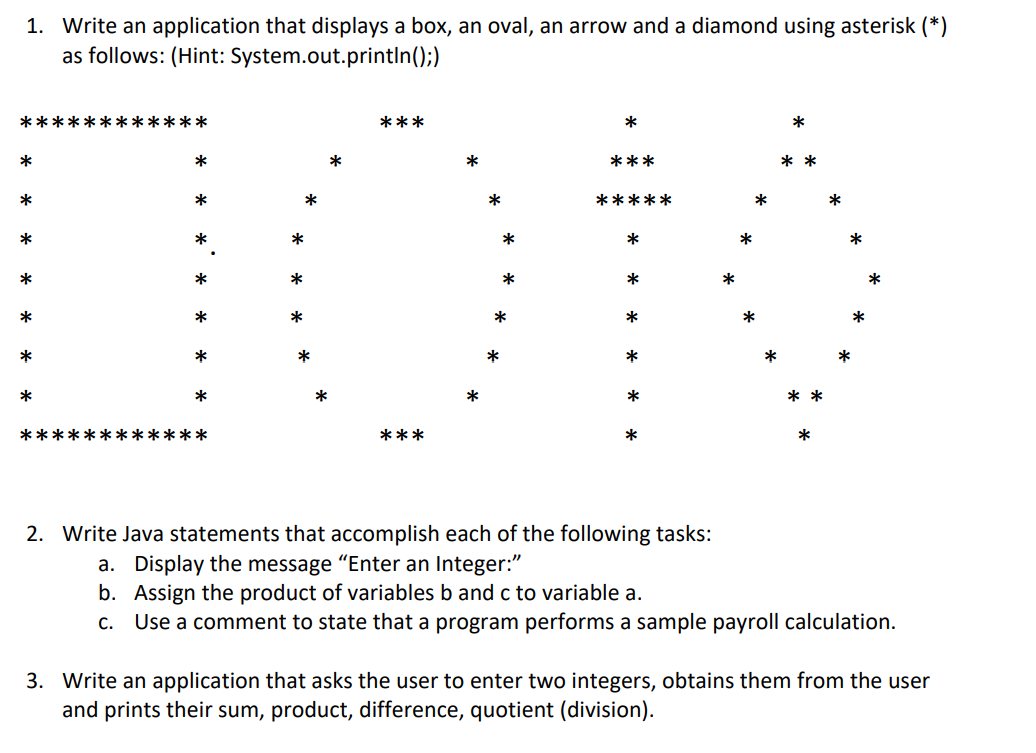 Solved 1. Write an application that displays a box, an oval, | Chegg.com
