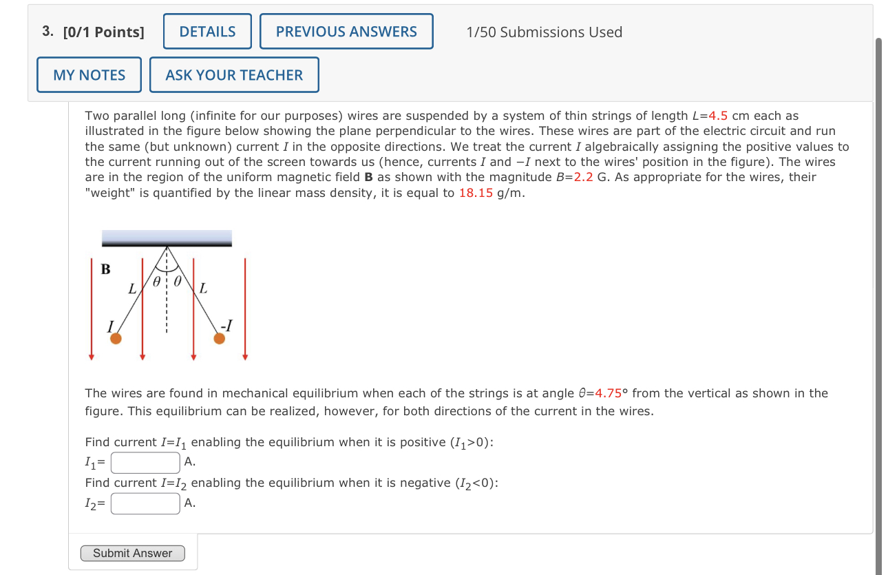 Solved Two parallel long (infinite for our purposes) wires | Chegg.com