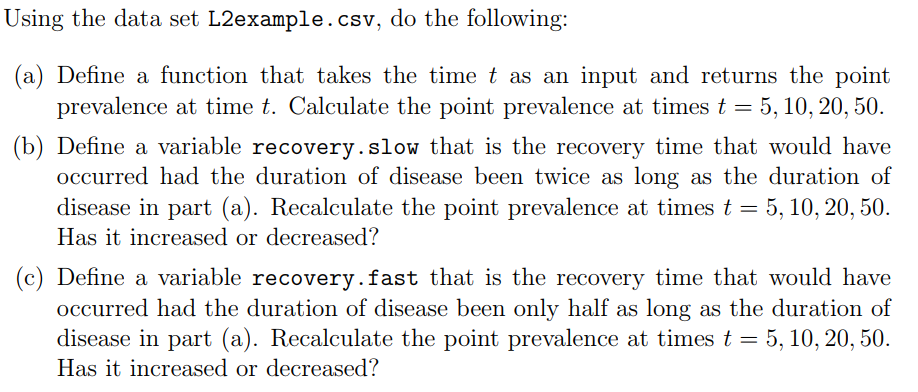 Using the data set L2example. csv, do the following: | Chegg.com