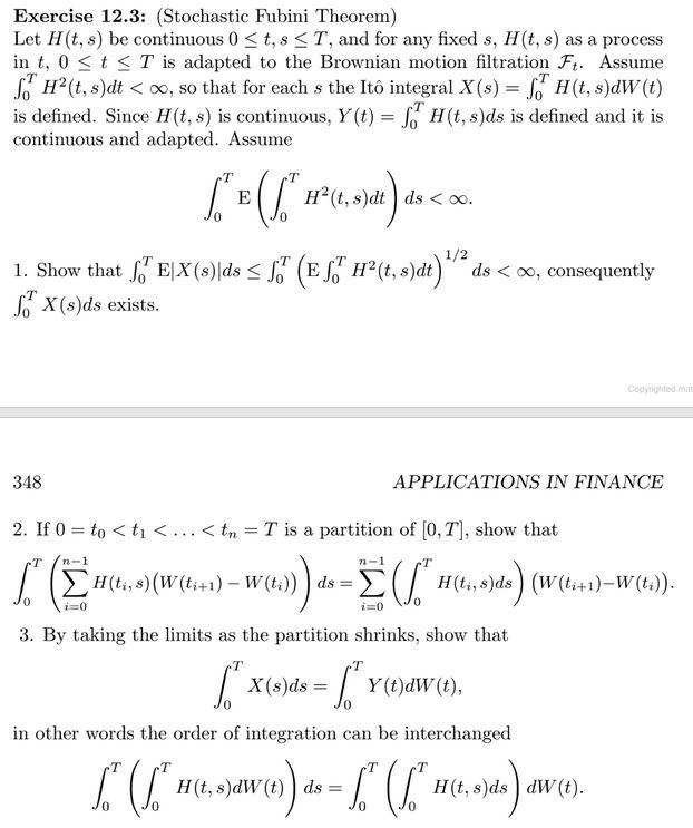 Exercise 12.3: (Stochastic Fubini Theorem) Let H(t, | Chegg.com