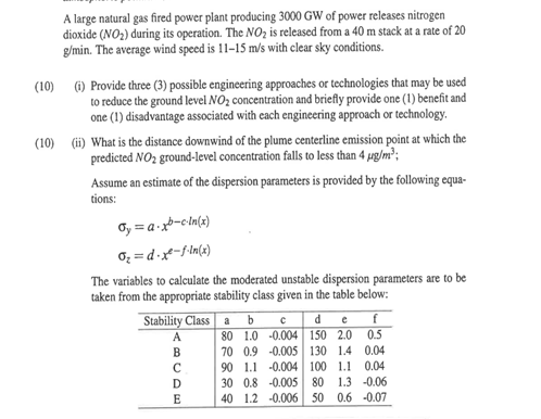 Solved A large natural gas fired power plant producing | Chegg.com
