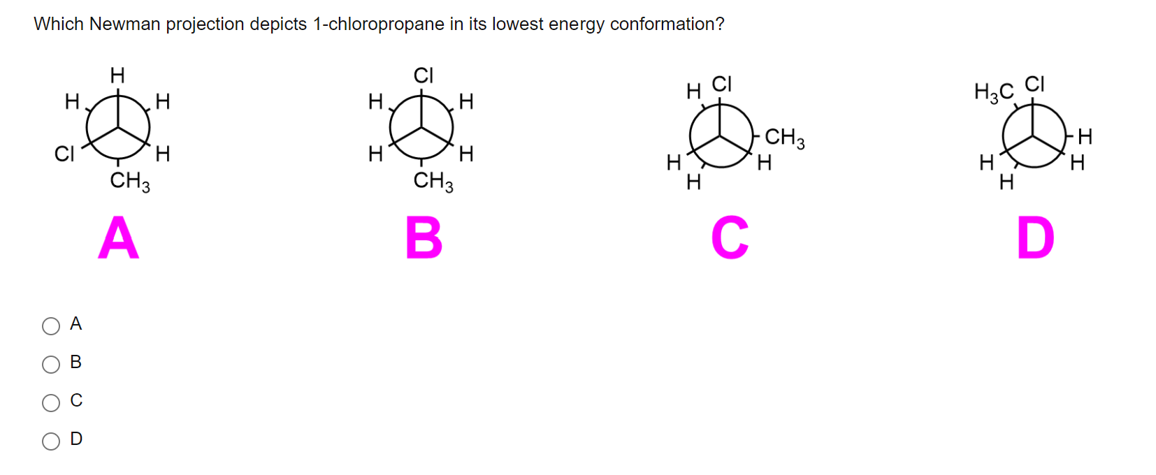 Solved Which Newman projection depicts 1-chloropropane in | Chegg.com