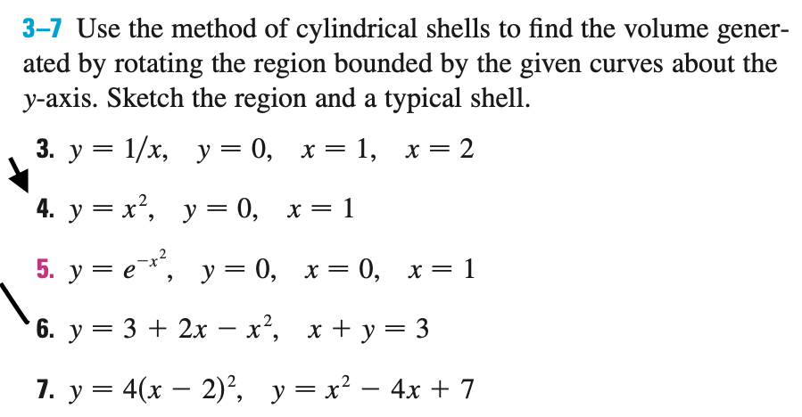 Solved 3-7 Use the method of cylindrical shells to find the | Chegg.com
