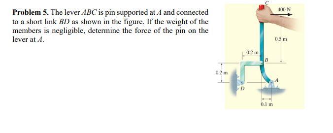Solved 400 N Problem 5. The lever ABC is pin supported at A | Chegg.com