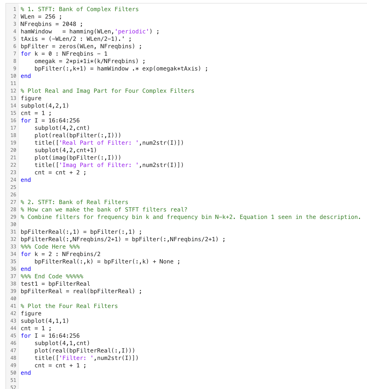 Solved % 1. STFT: Bank of Complex Filters WLen =256; | Chegg.com