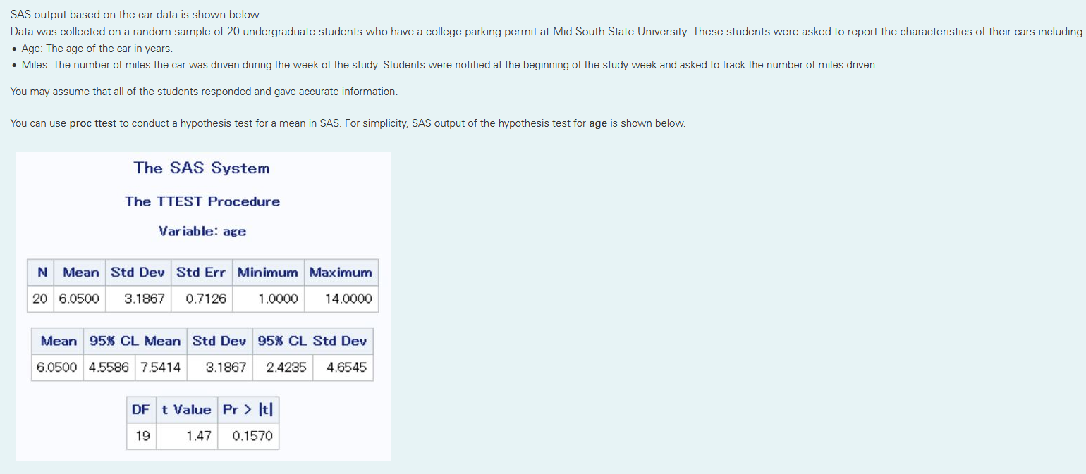 Solved SAS output based on the car data is shown below. - | Chegg.com