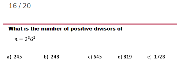 Solved 16 / 20 What is the number of positive divisors of n | Chegg.com
