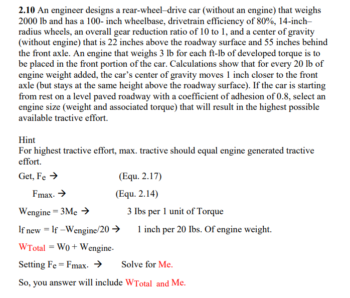 Solved 2.10 An engineer designs a rear-wheel-drive car | Chegg.com