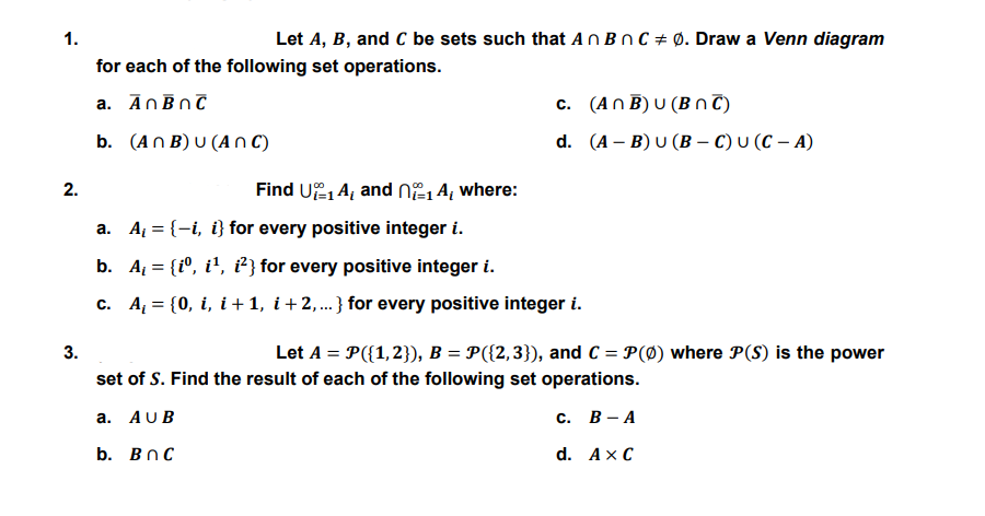 Solved 1. Let A, B, and C be sets such that AnBnC # Ø. Draw | Chegg.com