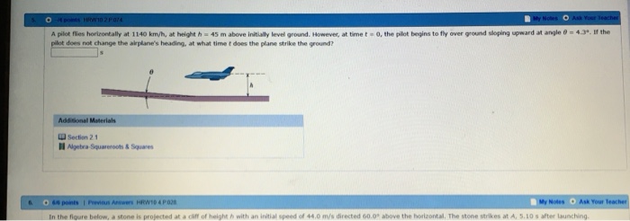 Solved A pilot flies horizontally at 1140 km/h, at height h | Chegg.com