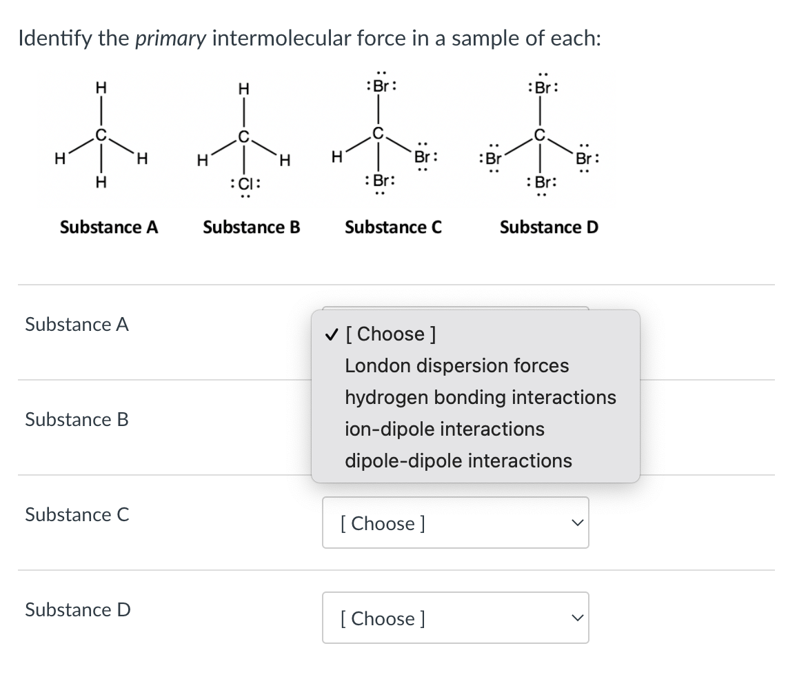 Solved Identify the primary intermolecular force in a sample | Chegg.com