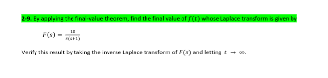 Solved 2-9. By applying the final-value theorem, find the | Chegg.com