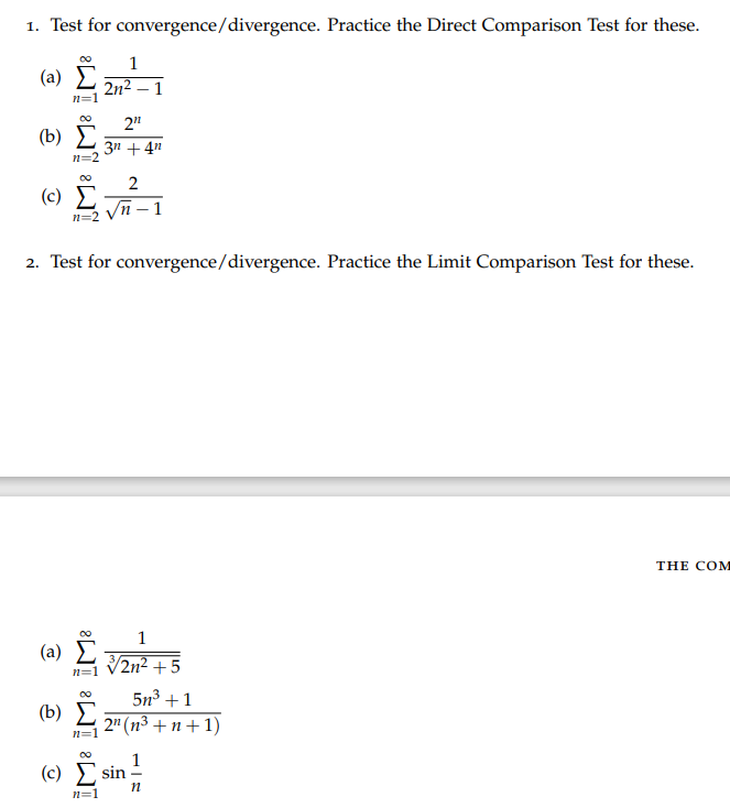 Solved 1. Test for convergence/divergence. Practice the | Chegg.com