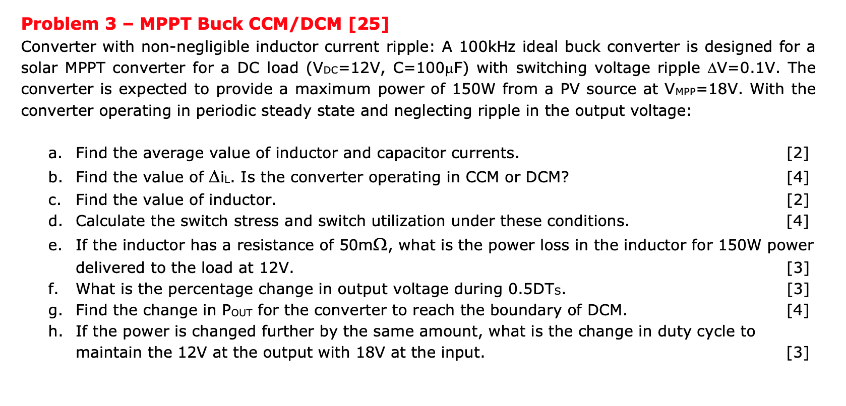 Solved Problem 3 – MPPT Buck CCM/DCM [25] Converter with | Chegg.com