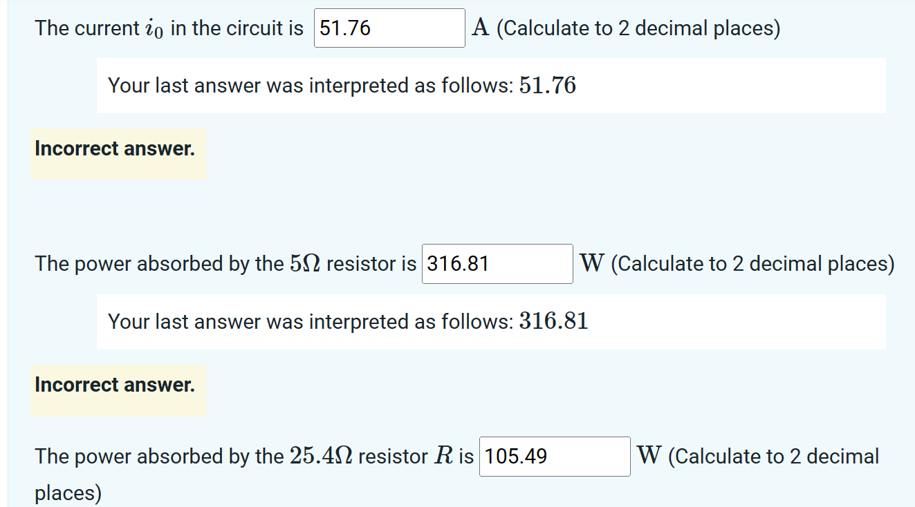 Solved The current i0 in the circuit is A (Calculate to 2 | Chegg.com