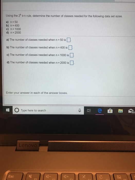 Solved Using the 2* en rule, determine the number of classes | Chegg.com