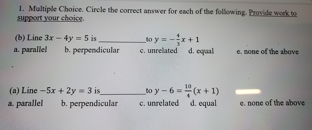 Solved 1. Multiple choice. Circle the correct answer for | Chegg.com
