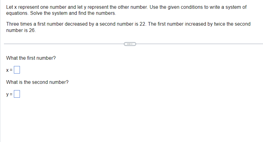 Solved Let x represent one number and let y represent the | Chegg.com Solved Let x represent one number and let y represent the | Chegg.com
