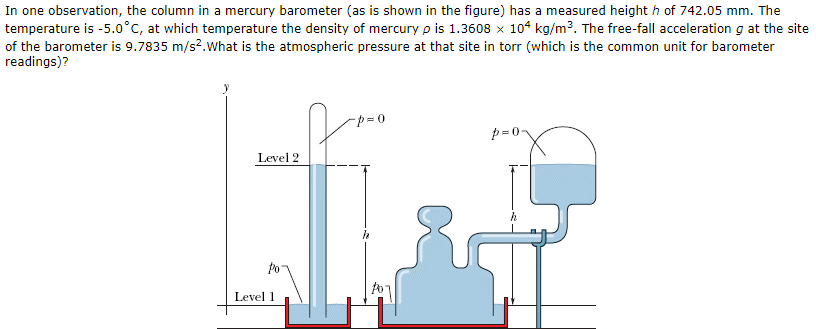 Solved In one observation, the column in a mercury barometer | Chegg.com