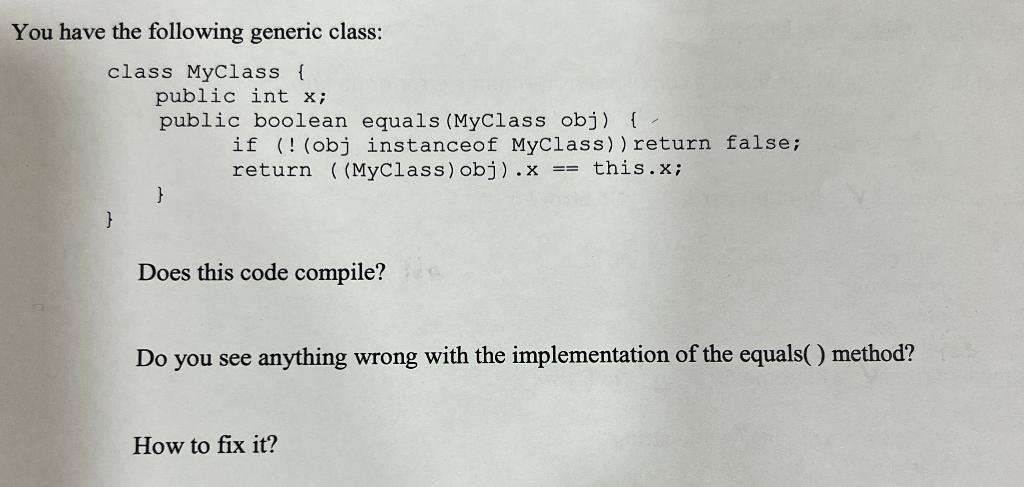 Solved You Have The Following Generic Class Class Myclass 0158
