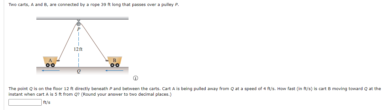 Solved Two carts, A and B, are connected by a rope 39 ft | Chegg.com