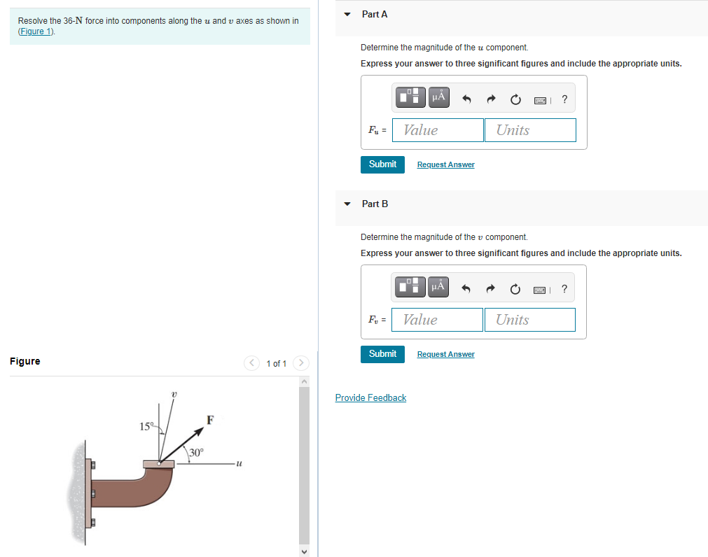Solved Part A Resolve the 36-N force into components along | Chegg.com