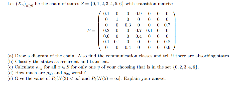 Let (Xn)n>o be the chain of states S = | Chegg.com