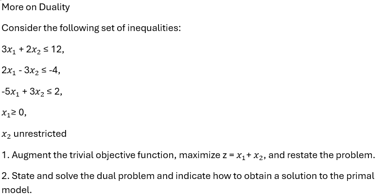 Solved More on ﻿DualityConsider the following set of | Chegg.com