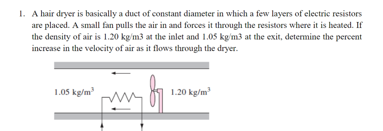 Solved 1. A hair dryer is basically a duct of constant | Chegg.com