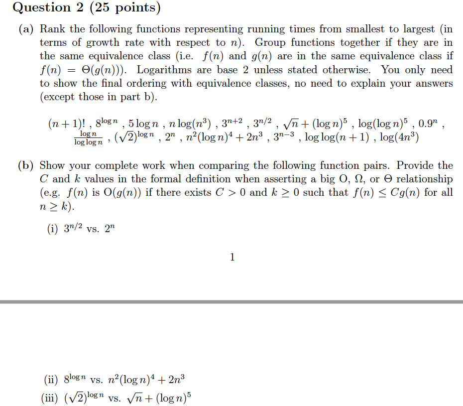 Solved Question 2 (25 points) (a) Rank the following | Chegg.com