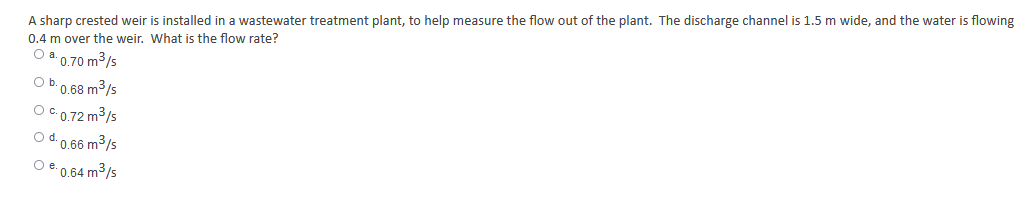 Solved A sharp crested weir is installed in a wastewater | Chegg.com