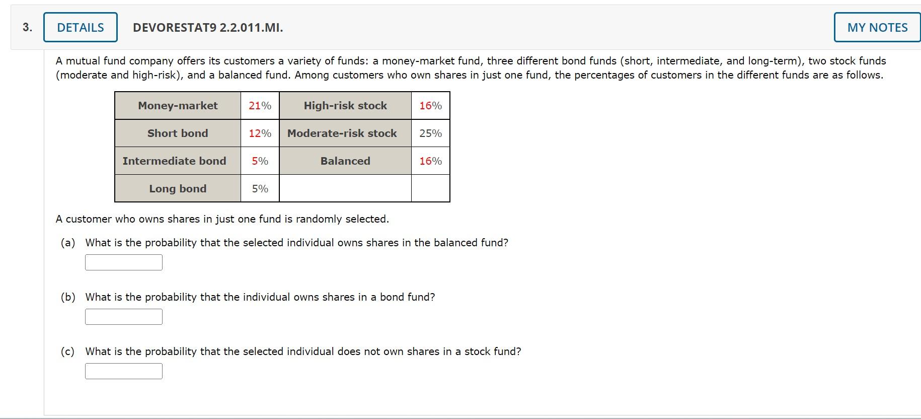 Solved DEVORESTAT9 2.2.011.MI. A mutual fund company offers | Chegg.com