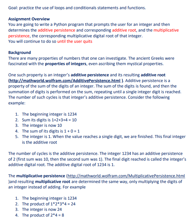 Solved Goal: practice the use of loops and conditionals | Chegg.com